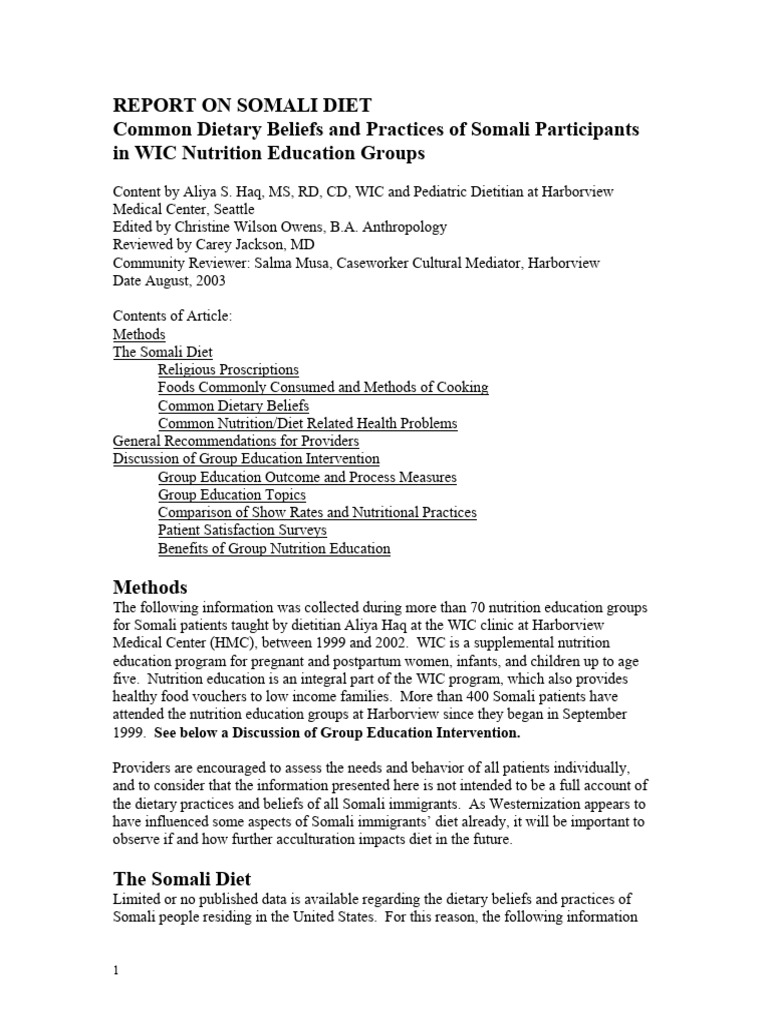 Somali Diet Report | Download Free PDF | Wic | Diet (Nutrition)