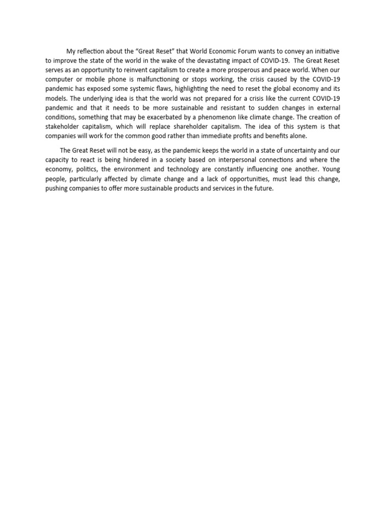 Reflection The Great Reset | PDF | Finance & Money Management | Social ...