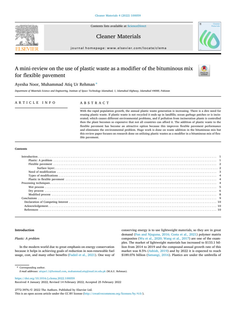 A Mini-Review On The Use of Plastic Waste As A Modifier of The ...
