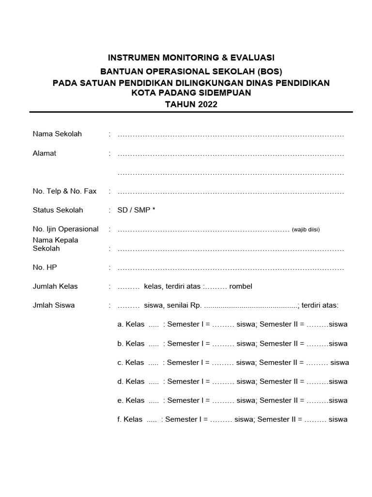 Instrumen Monev Bos Tahun 2022 | PDF | Pengelolaan Keuangan & Uang