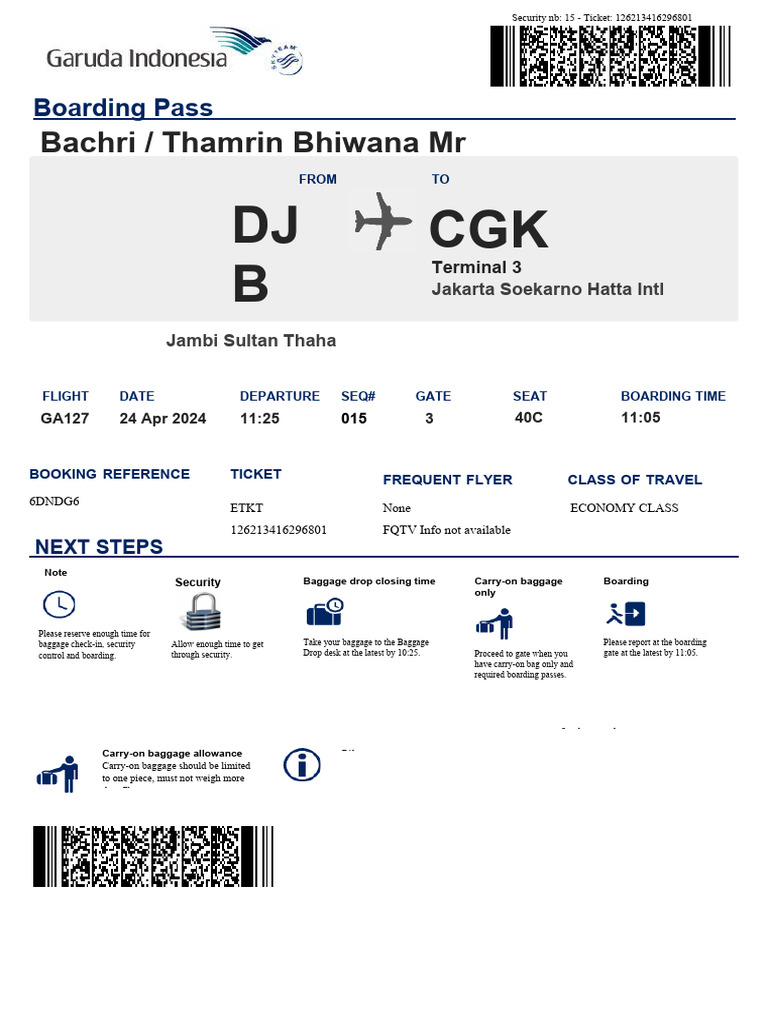 Your Boarding Pass To Palembang - GARUDA INDONESIA | PDF | Airlines ...