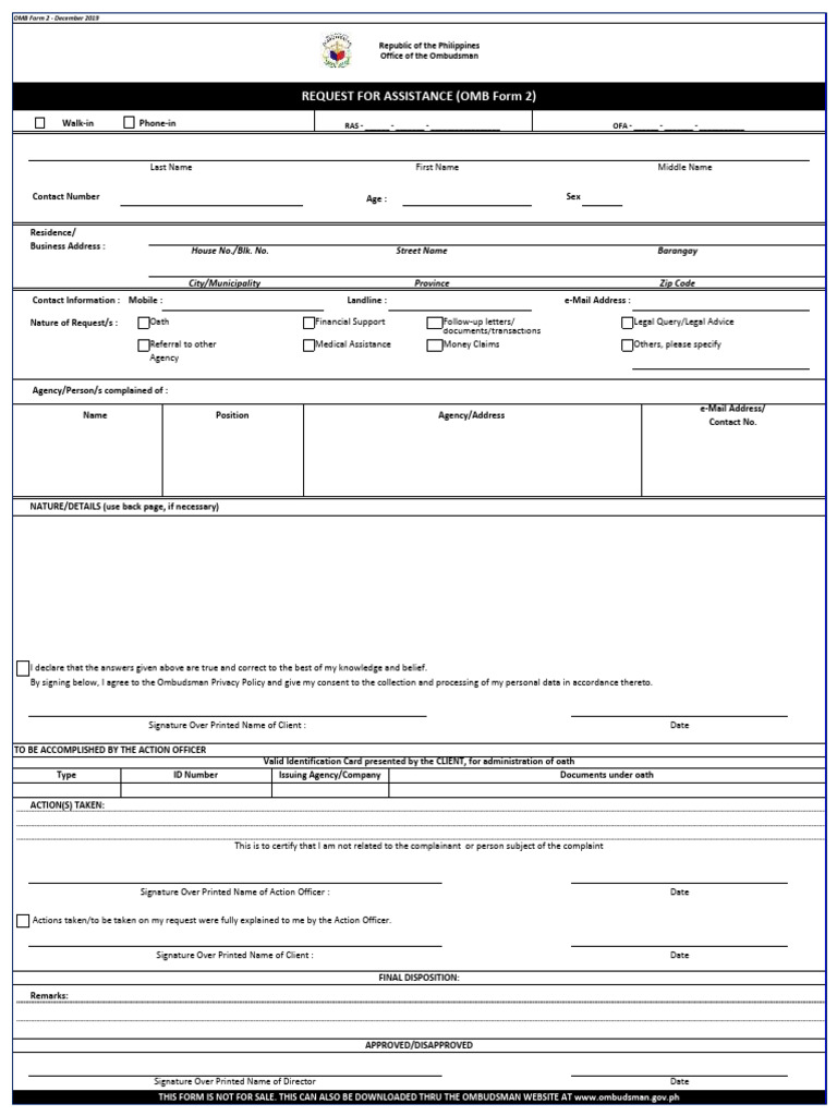 OMB Form 2 - Request For Assistance Form | PDF