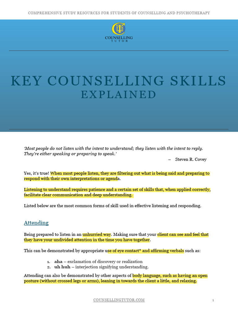 CT Key Counselling Skills Explained | PDF | Psychotherapy | Empathy