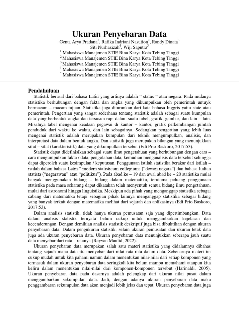 PDF Makalah Kelompok 3 Statistik Penyebaran Data | PDF