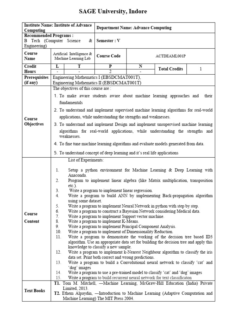 3P Machine Learning IAC VI Sem BTECH CSE Lab | PDF | Machine Learning | Deep Learning