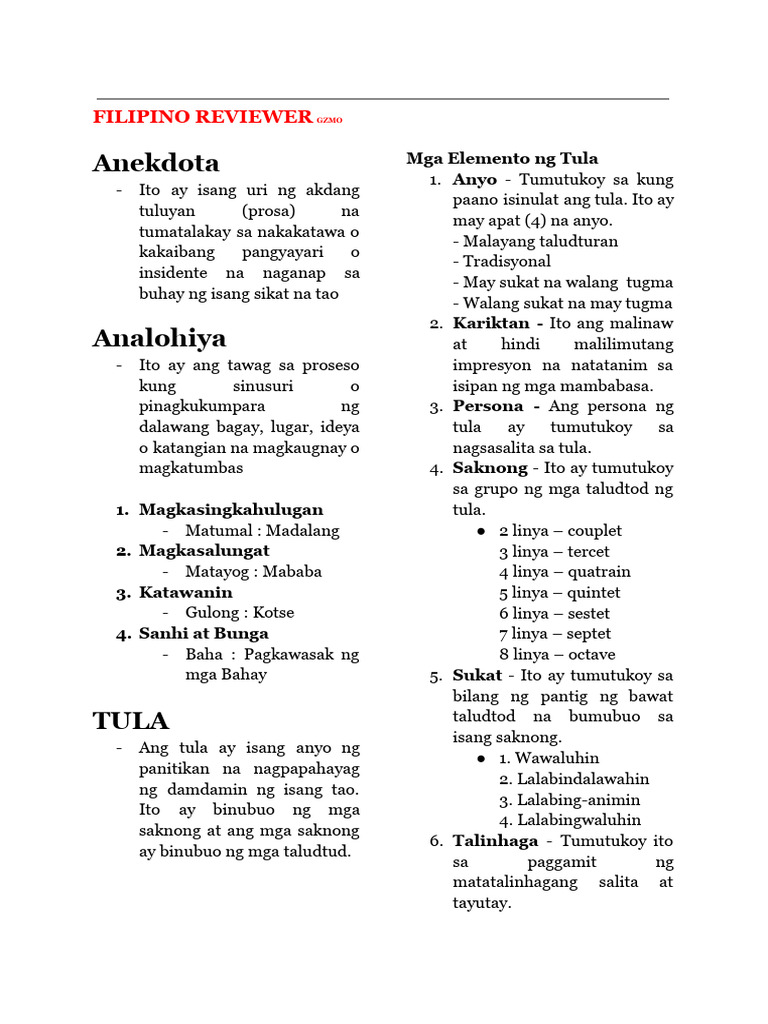 Filipino Reviewer | PDF