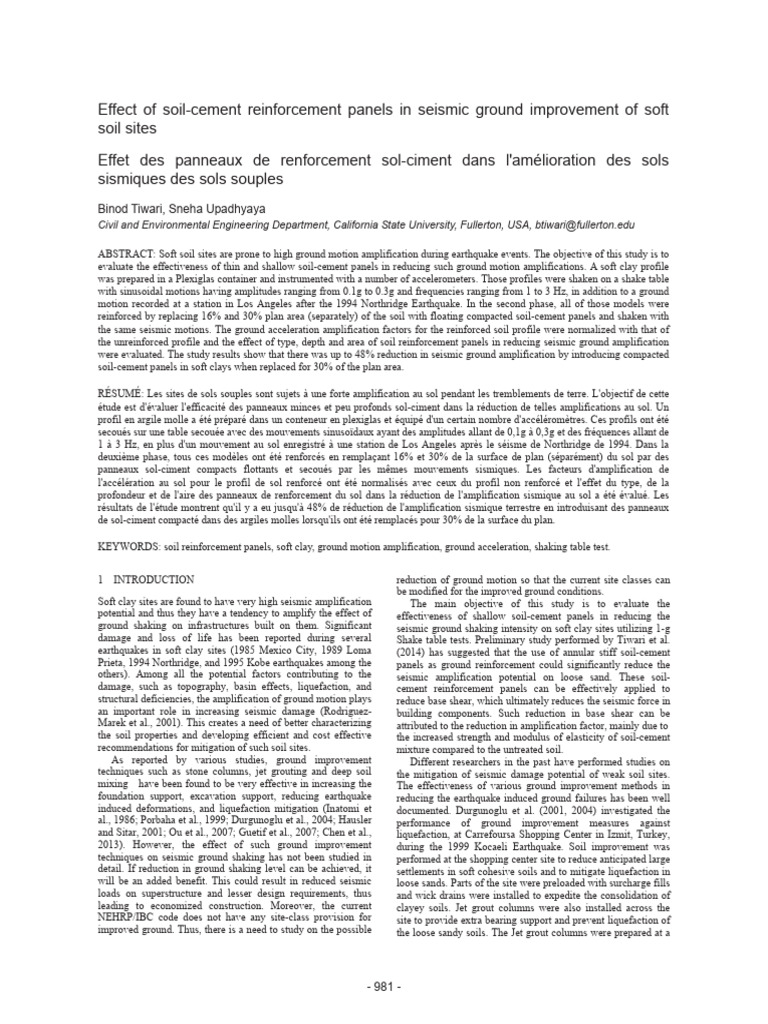 Effect of Soil-Cement Reinforcement Panels in Seismic Ground Improvement of Soft | PDF ...