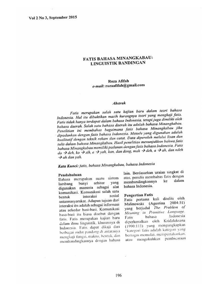 Fatis Bahasa Minangkabau Linguistik Band | PDF