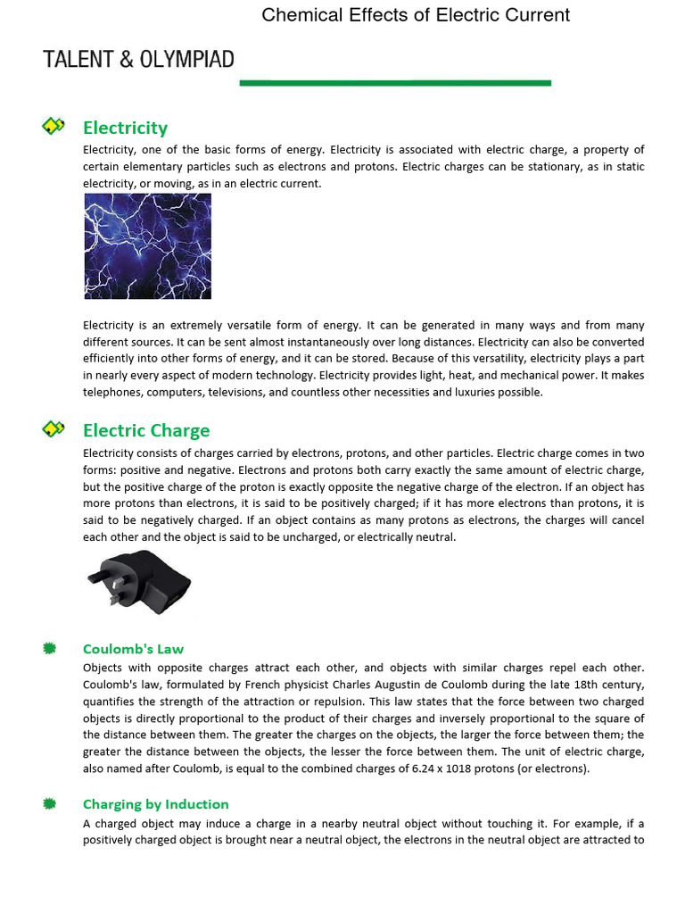Chemical Effect of Electric... Class 8th | PDF | Electric Charge ...