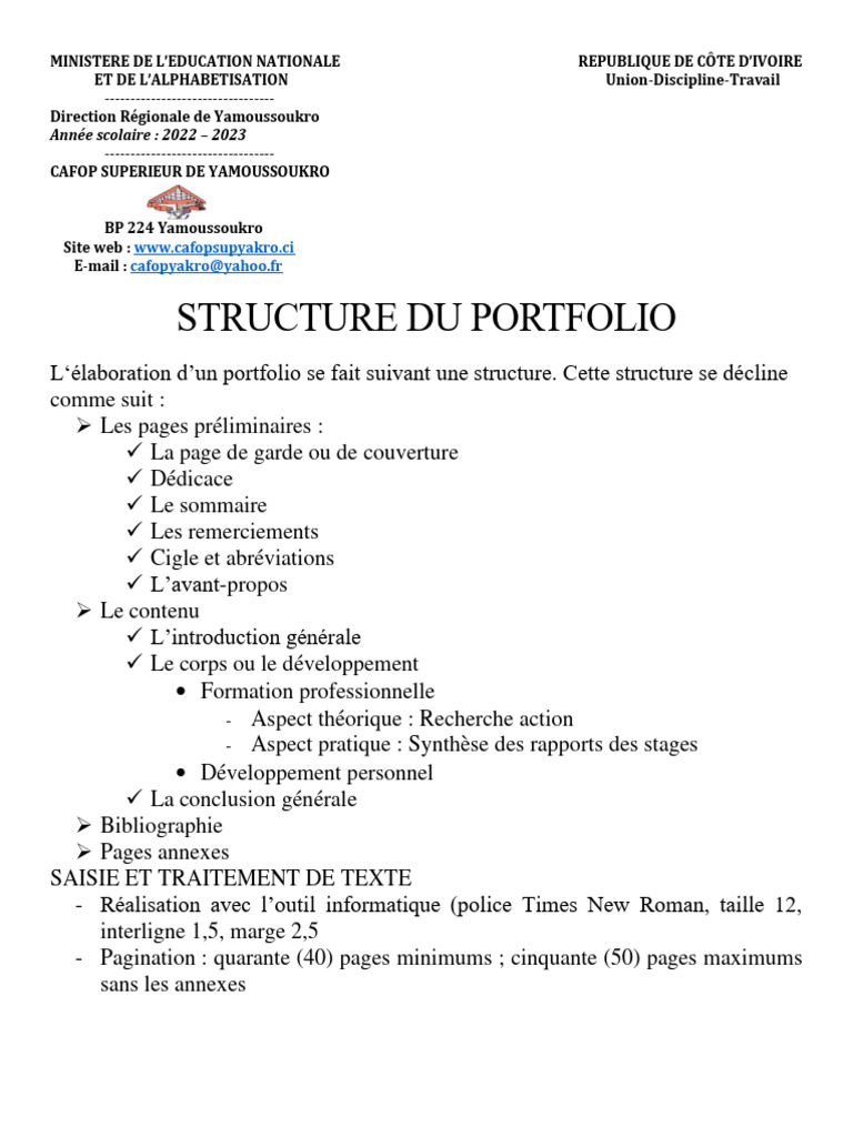 Structure du Portfolio Scolaire Infirmier | PDF