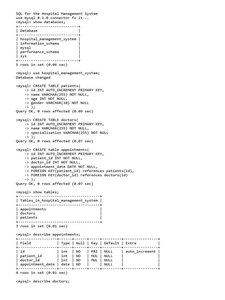 Hosptal Management Project Coding PDF | PDF | Computer Programming | Databases