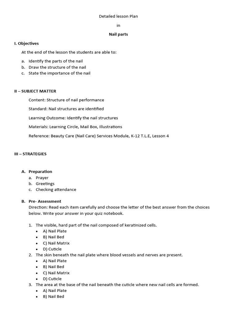 Detailed Lesson Plan - Parts of Nails | Download Free PDF | Nail (Anatomy)