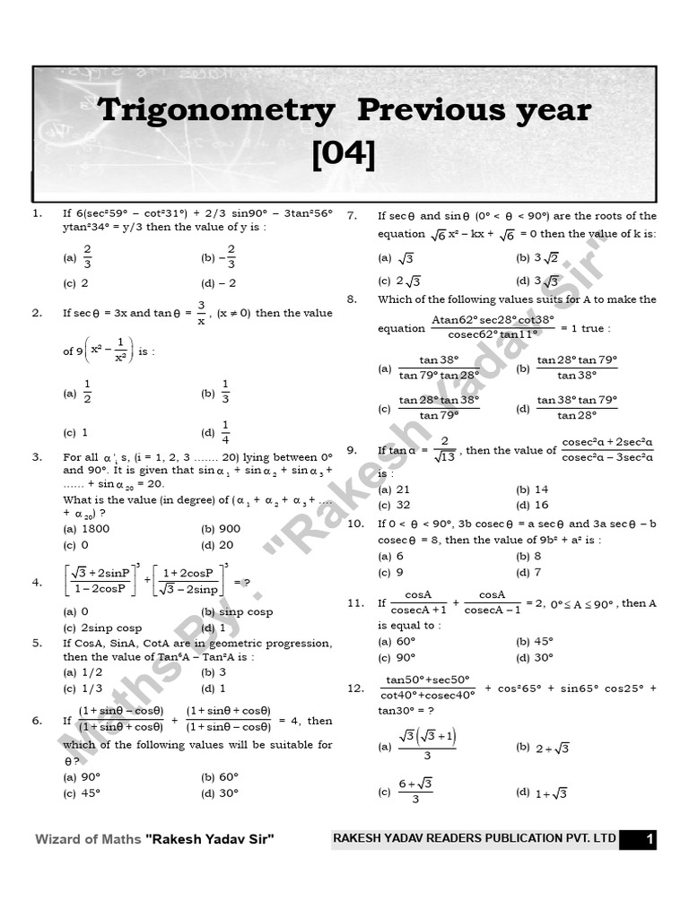Trigonometry Tcs Pyq Sheet 04 Pdf Trigonometry Elementary Geometry