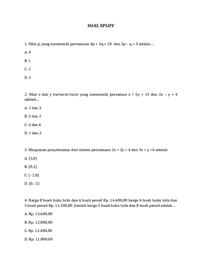 Soal SPLDV | PDF | Griya & Taman
