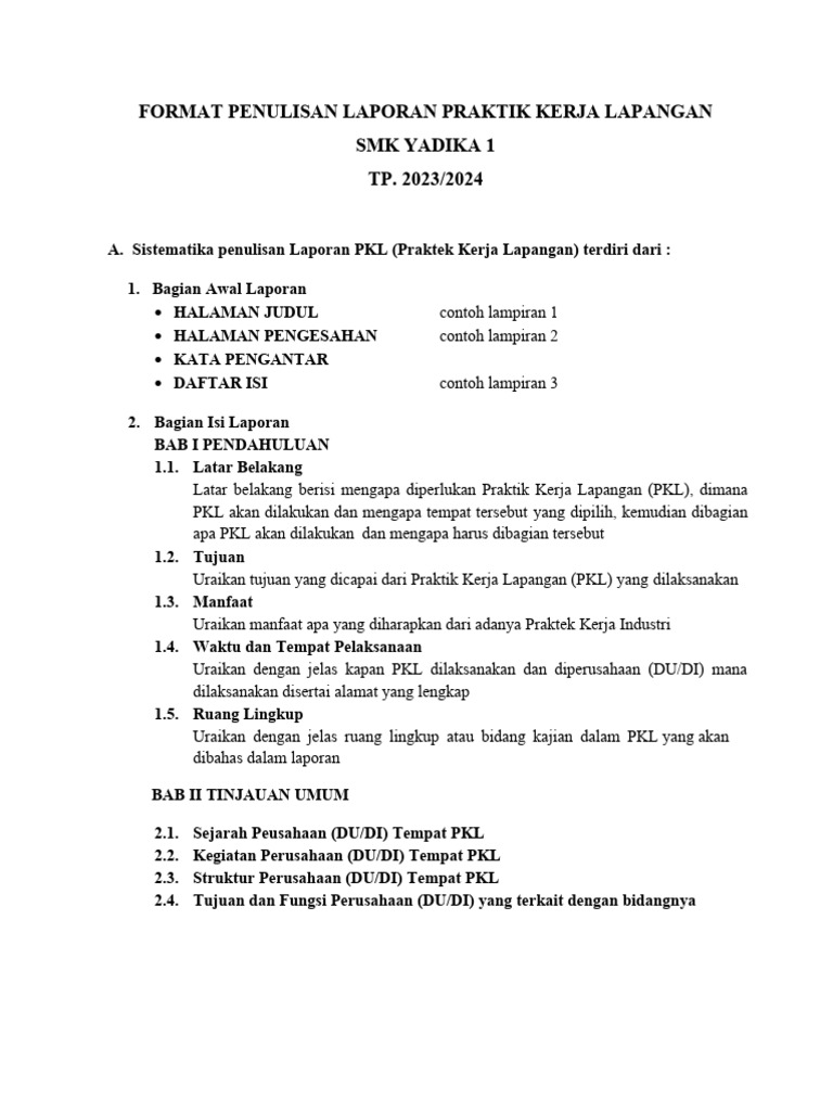Panduan Laporan PKL SMK Yadika 1 | PDF | Seni