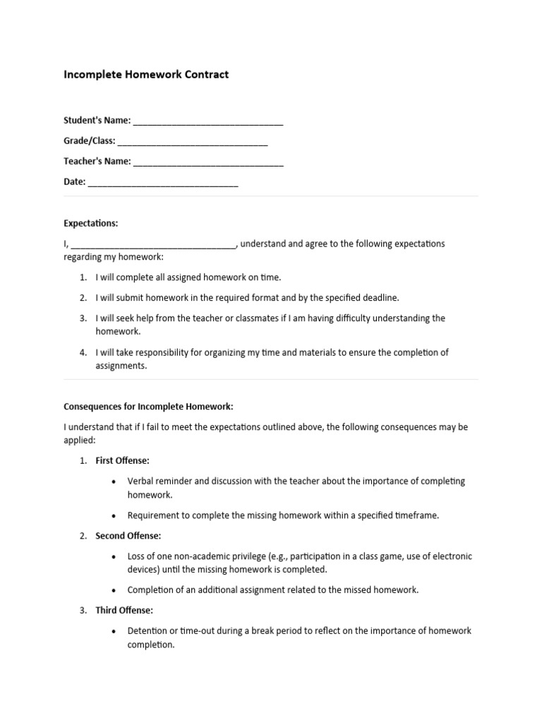 Incomplete Homework Contract | PDF | Homework | Teachers