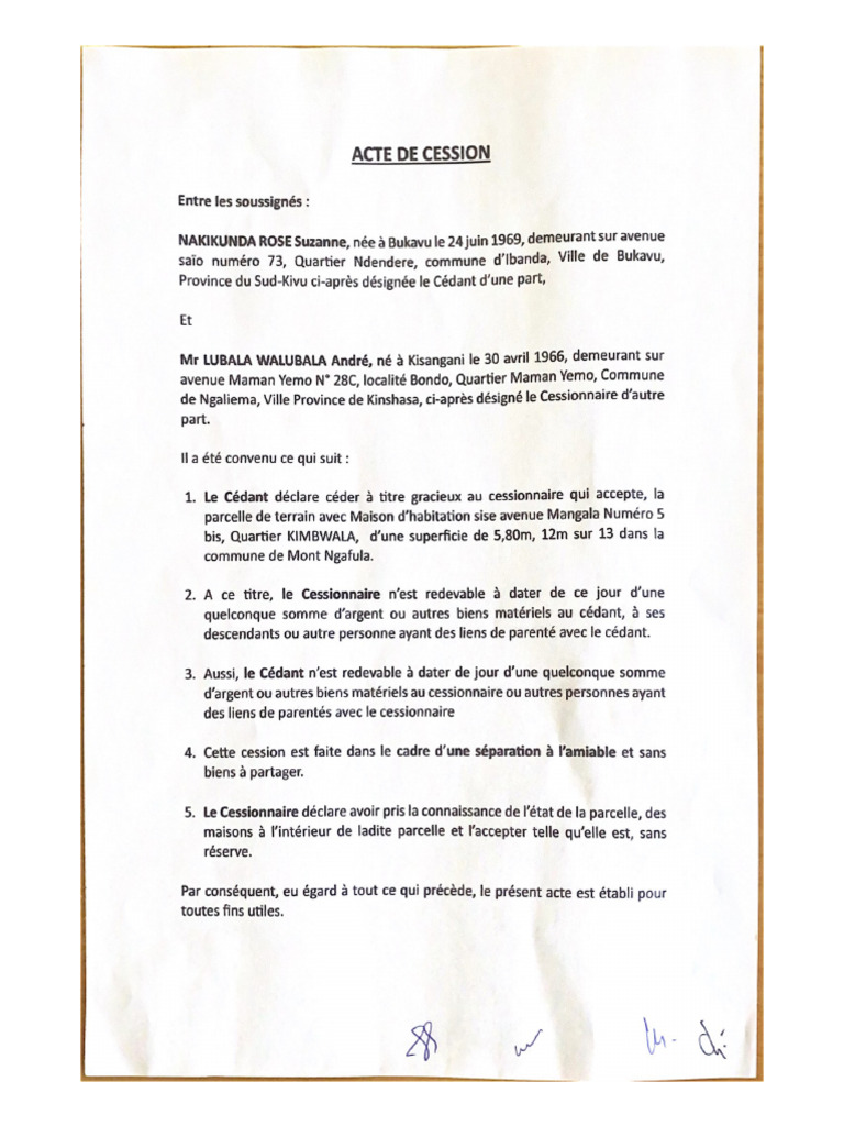 Acte de Cession | PDF