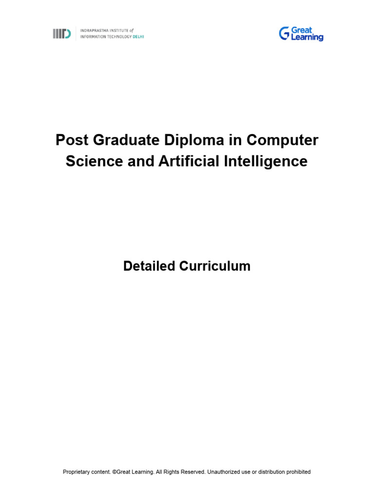 IIIT-Delhi PGDCSAI Detailed Curriculum | PDF | Machine Learning | Deep Learning