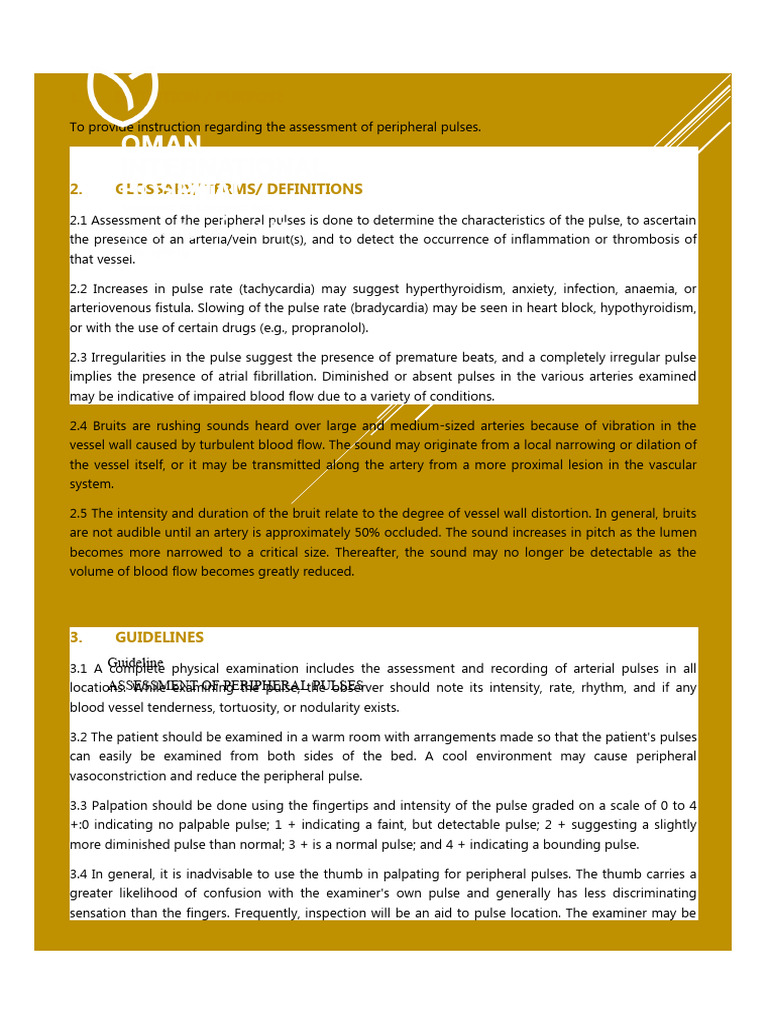 Assessment of Peripheral Pulses RV - JB | PDF | Pulse | Ankle