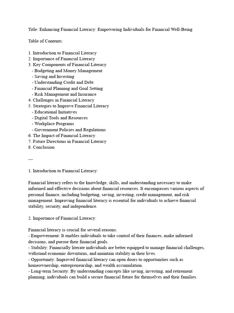 Enhancing Financial Literacy - Empowering Individuals For Financial ...