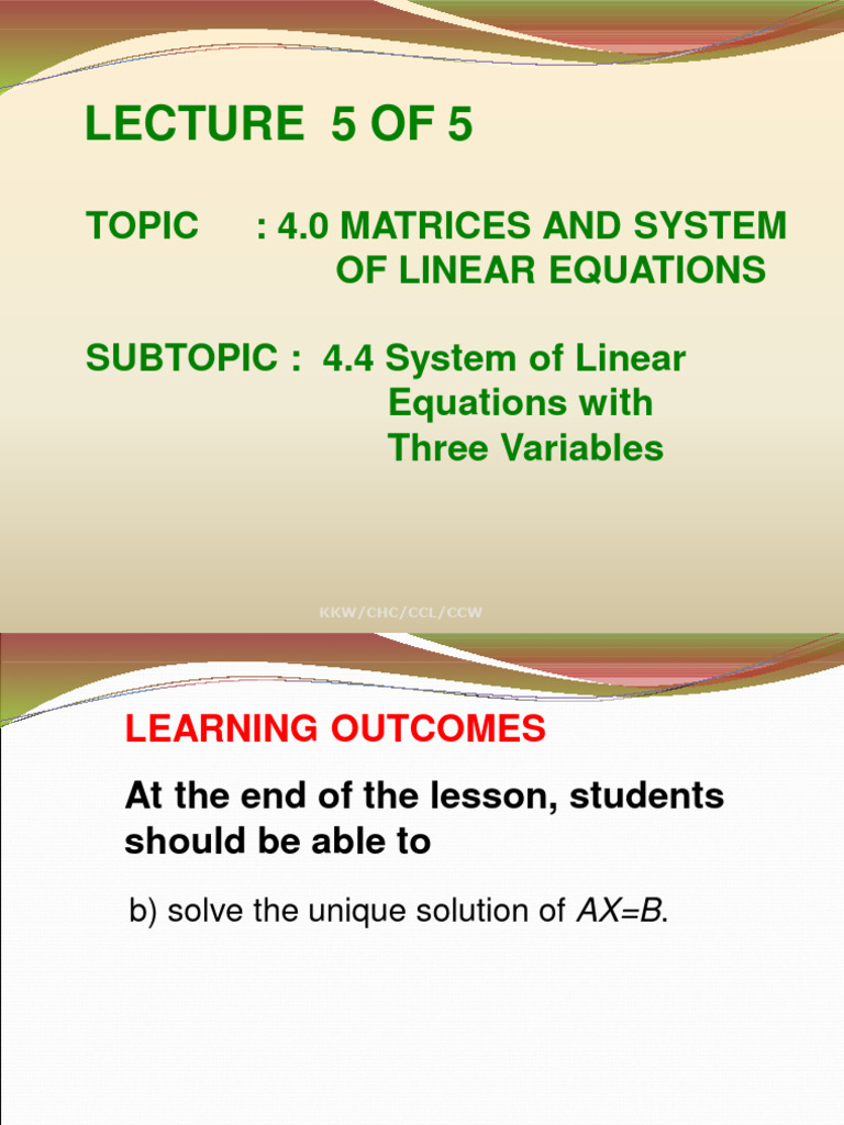 Solving Linear Equations with Matrices | PDF | System Of Linear ...
