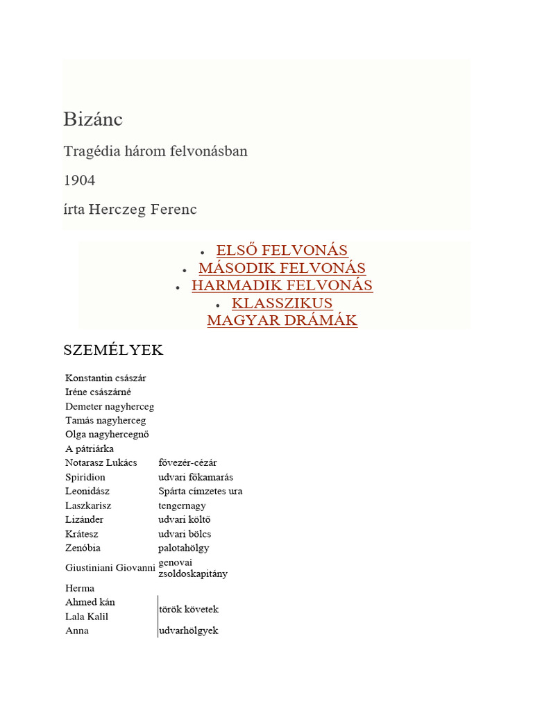 Herczeg Ferenc - Bizánc | PDF