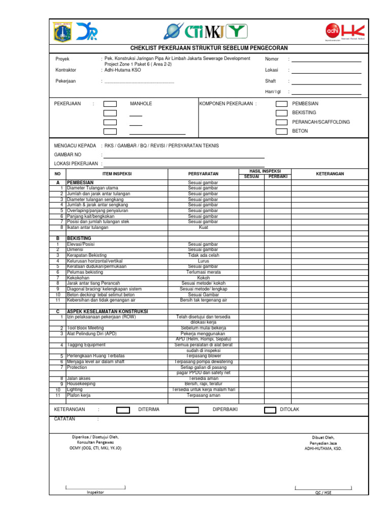 2 Form QC Ceklist Pek Struktur Beton | PDF