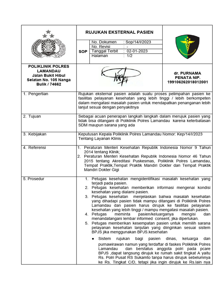 EP 1 SOP Rujukan Eksternal | PDF