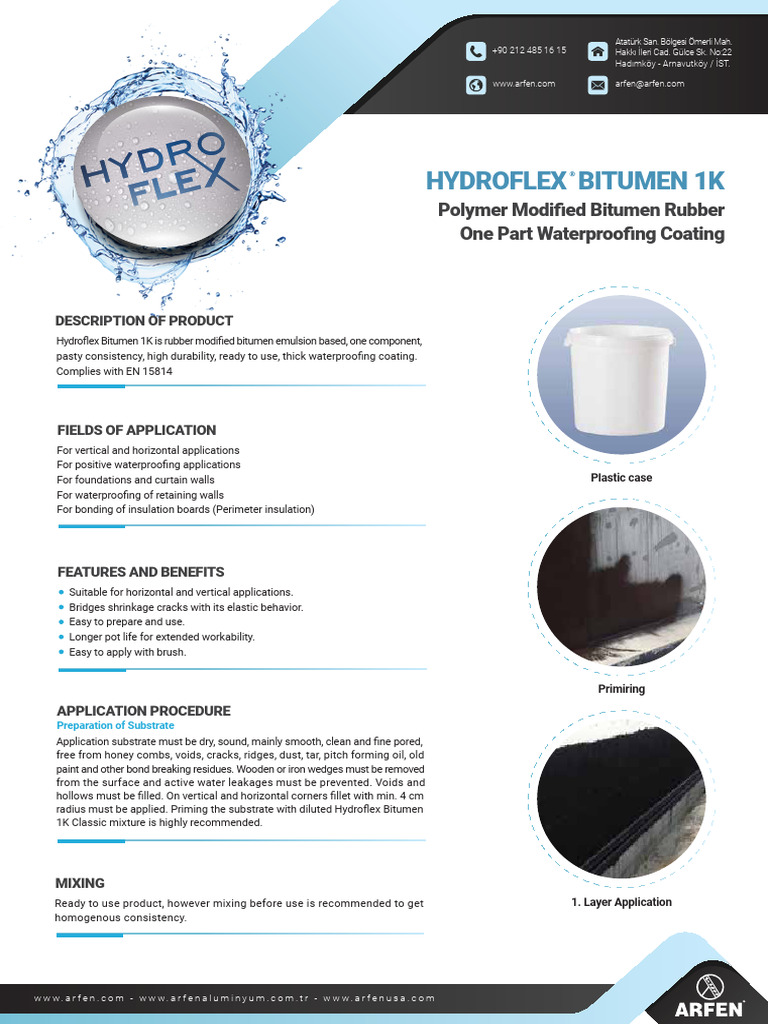 Hydroflex Bitumen 1K Waterproofing | PDF | Coating | Water