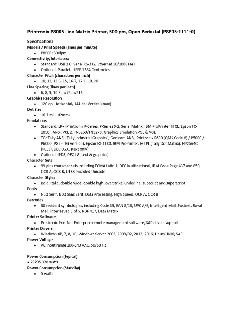 Printronix P8005 Line Matrix Printer1 | PDF | Printer (Computing) | Computing
