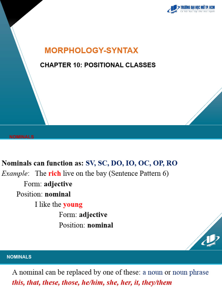 Understanding Positional Classes in Syntax | PDF | Adjective | Noun