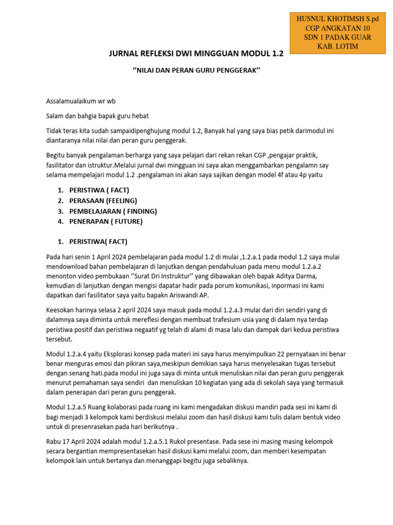 Refleksi Modul 1.2 Guru Penggerak | PDF