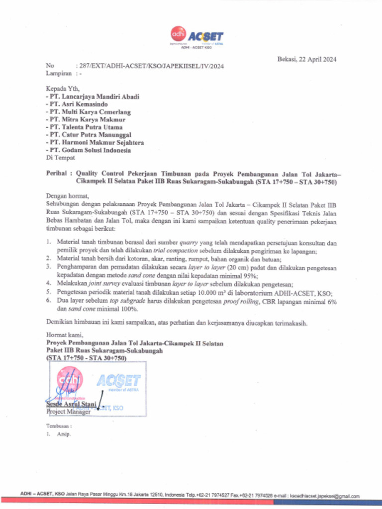 287-EXT-ADHI-ACSET-KSO-JAPEKIISEL-IV-2024-Quality Control | PDF