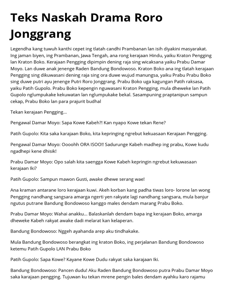 Teks Naskah Drama Roro Jonggrang bahasa jawa_20240420_094006_0000 | PDF
