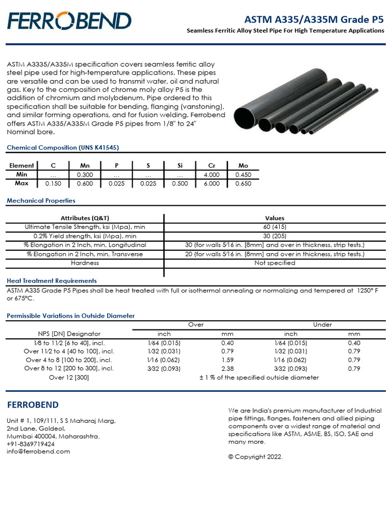 Astm A335 A335m Grade p5 | PDF | Pipe (Fluid Conveyance) | Building Engineering