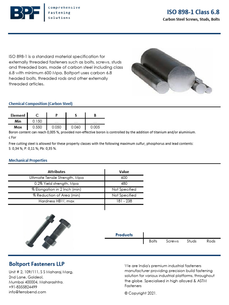 Iso 898 1 Class 6.8 | PDF