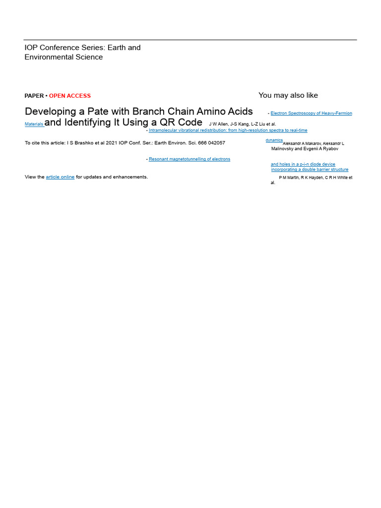 Developing A Pate With Branch Chain Amino Acids | PDF | Meat | Foods