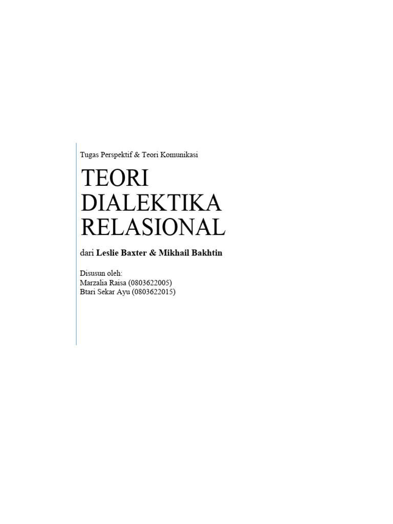 Teori Dialektika Relasional Marzalia Btari | PDF