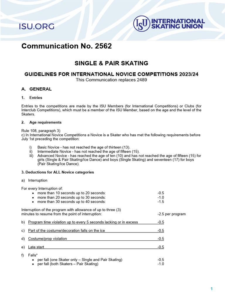 Novice Figure Skating Guidelines 2023/24 | PDF | Figure Skating | Skating