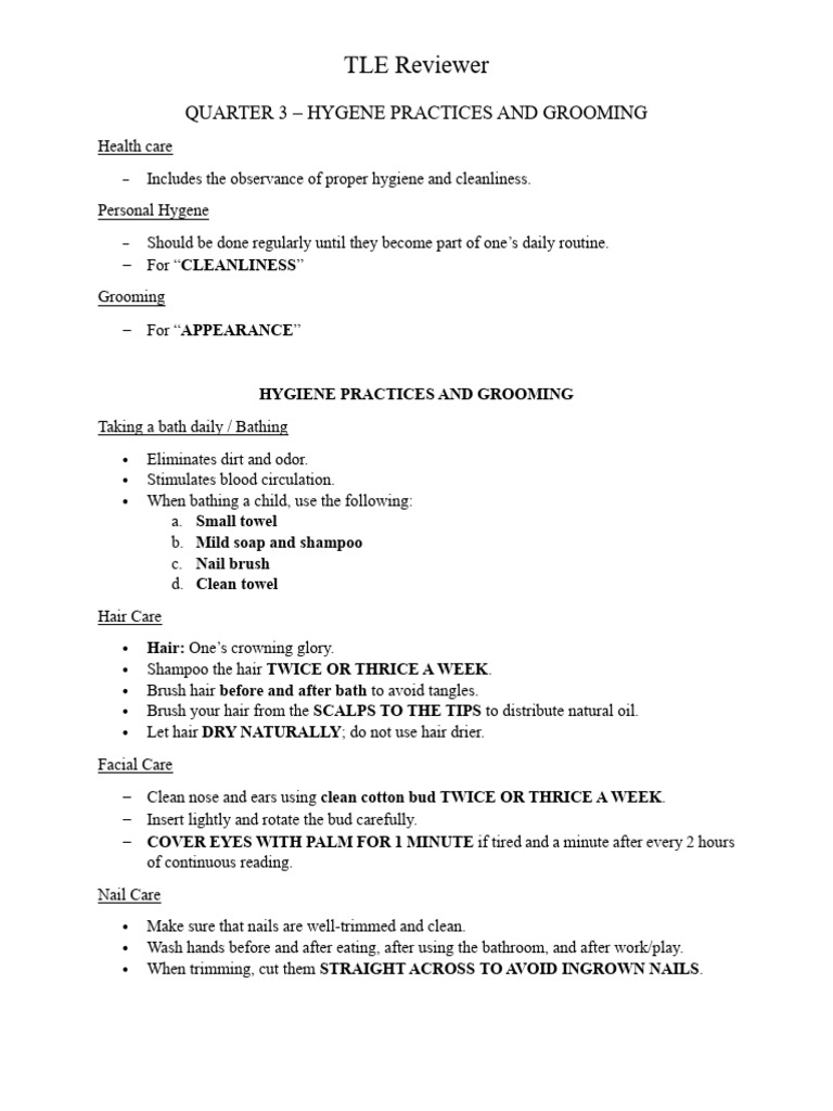 TLE Reviewer - Third Quarter | PDF | Hygiene | Vitamin