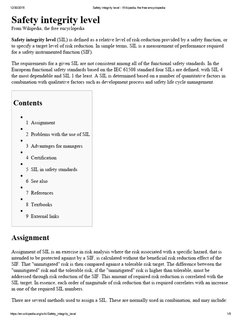 Safety Integrity Level - Wikipedia | PDF | Systems Thinking | Systems Engineering