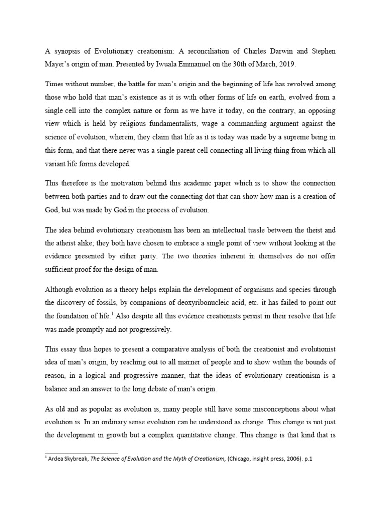 A Synopsis of Evolutionary Creationism | PDF | Creationism | Evolution