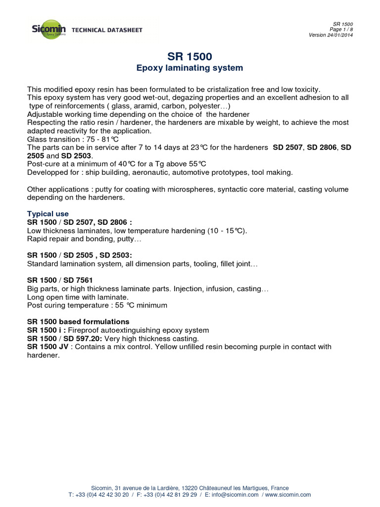 Ficha Técnica Resina SR 1500 - A Ser Descontinuada | PDF | Epoxy | Industrial Processes