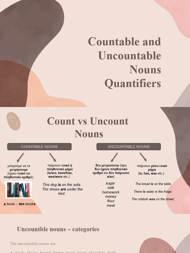 Countable Vs Uncountable Nouns and Quantifiers | PDF | Noun | Foods