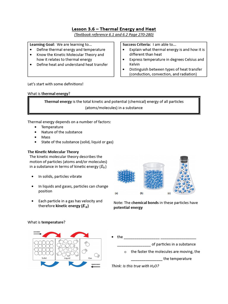 Lesson 3.6 Thermal Energy and Heat | PDF | Temperature | Heat