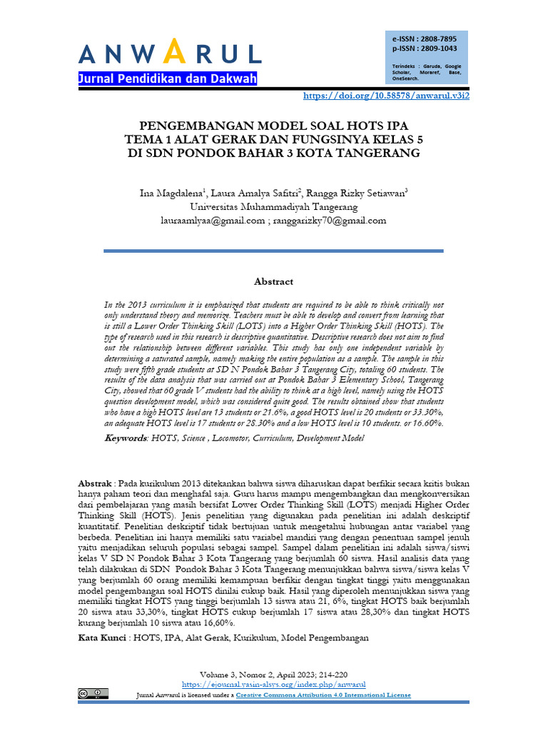 Model Soal HOTS IPA Kelas 5 SD | PDF