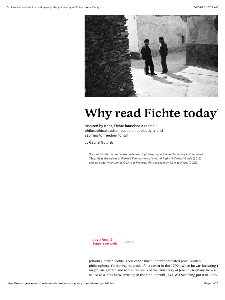On Freedom and The Limits of Agency: The Philosophy of Fichte - Aeon ...