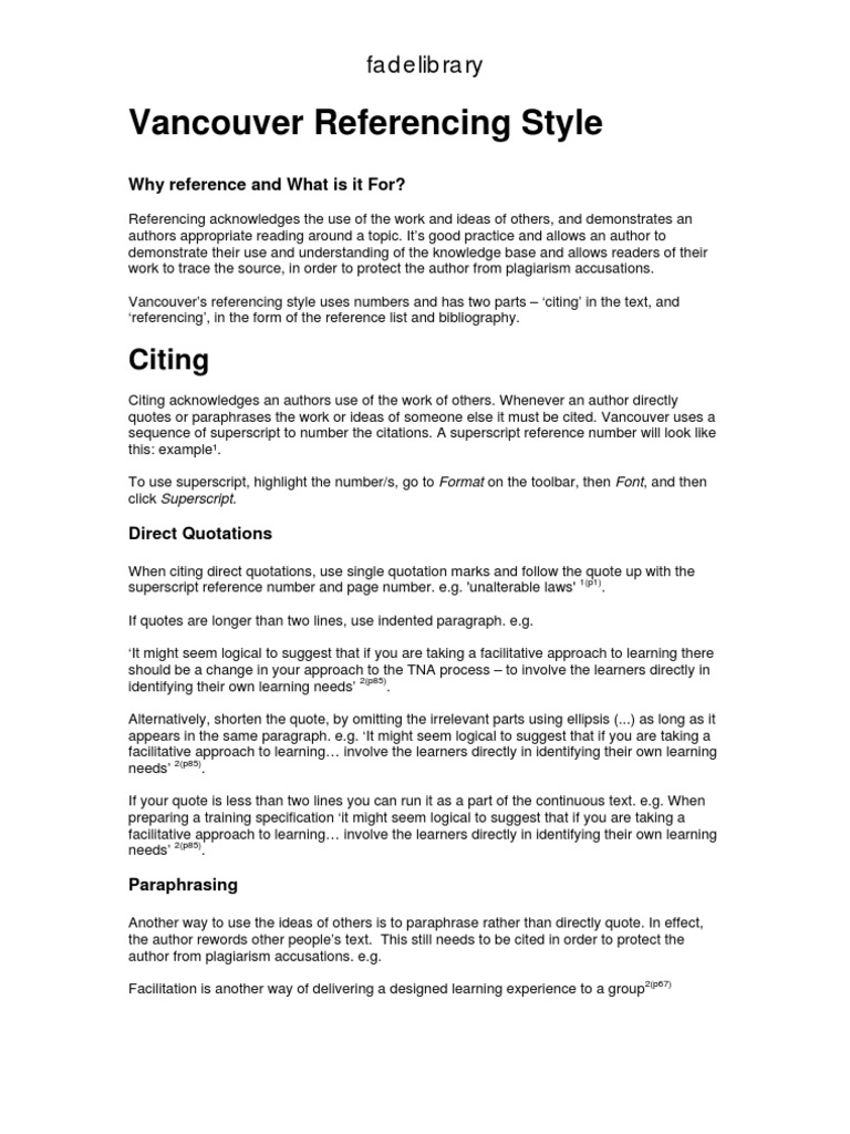 Vancouver Referencing Style | PDF | Citation | Written Communication