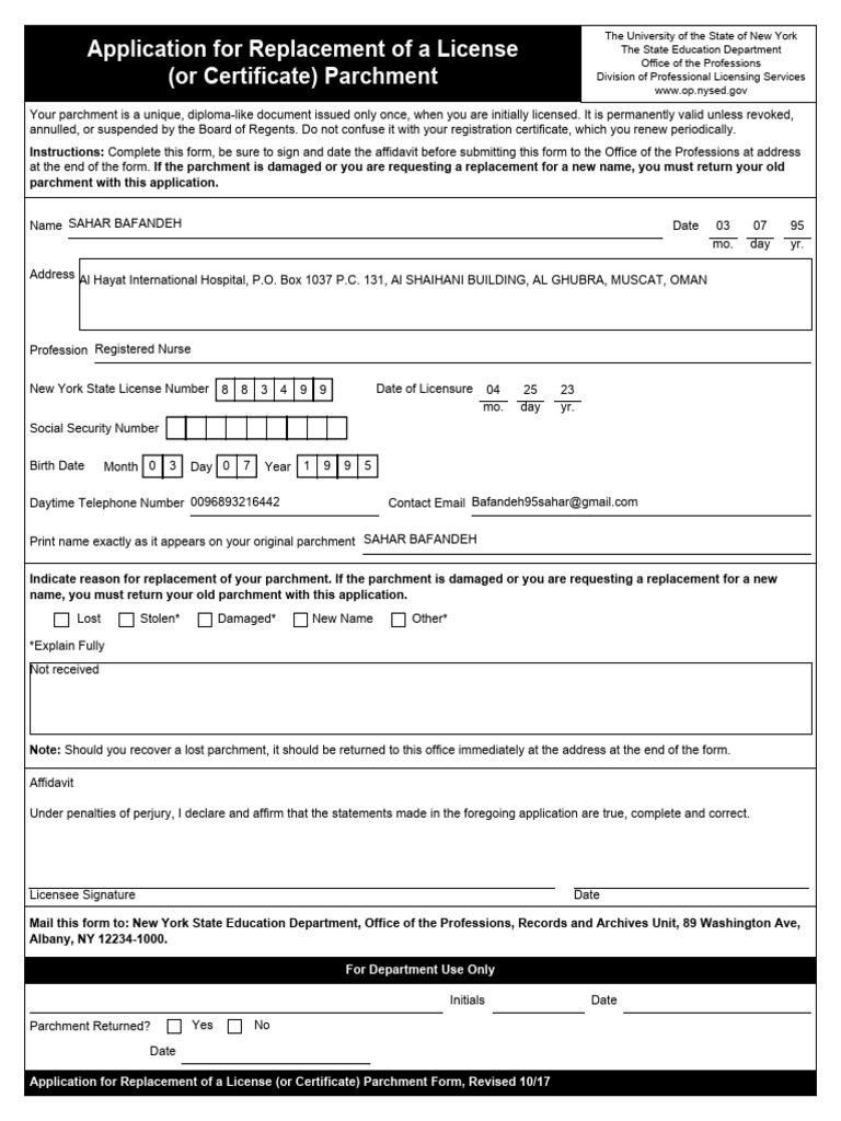 License Parchment Replacement Form | PDF | Affidavit