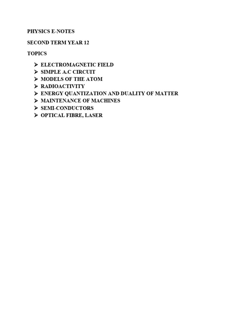 Year 12 E-Note Phy | PDF | Electromagnetic Induction | Atoms